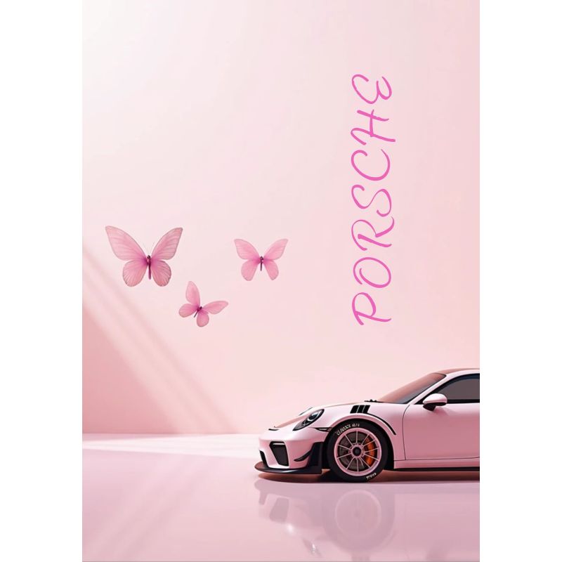 Plakat - Rosa Bil og Sommerfugler