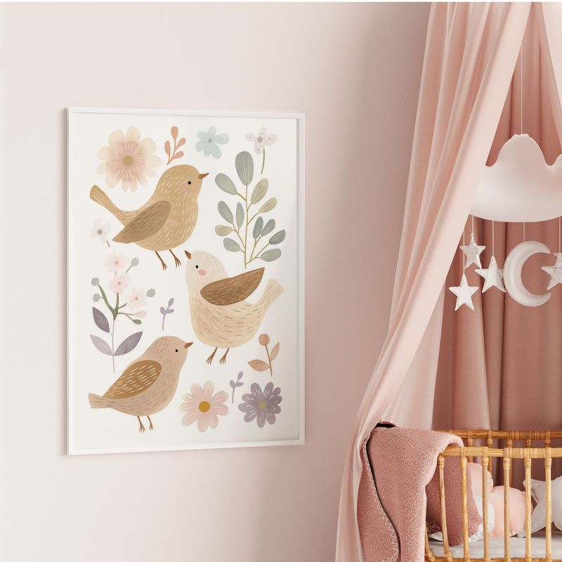 Plakat - Fugler og Blomster