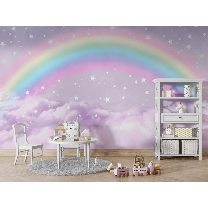 Regnbue og Stjerner Barnerom Tapet